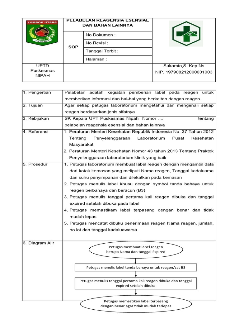 Sop Pelabelan Reagensia Esensial Dan Bahan Lainnya | PDF | Sains ...
