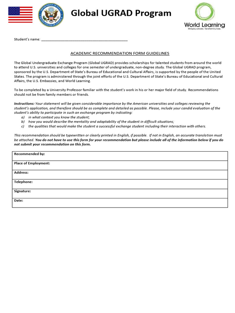 Global UGRAD Academic Recommendation Guide | PDF | United States ...