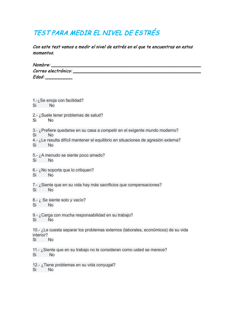 Test para Medir El Nivel de Estrés | PDF