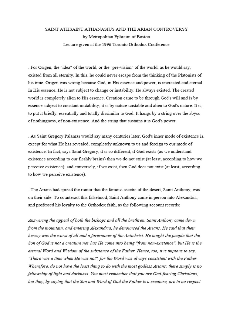 Saint Athsaint Athanasius and The Arian Controversy | PDF | Arianism ...