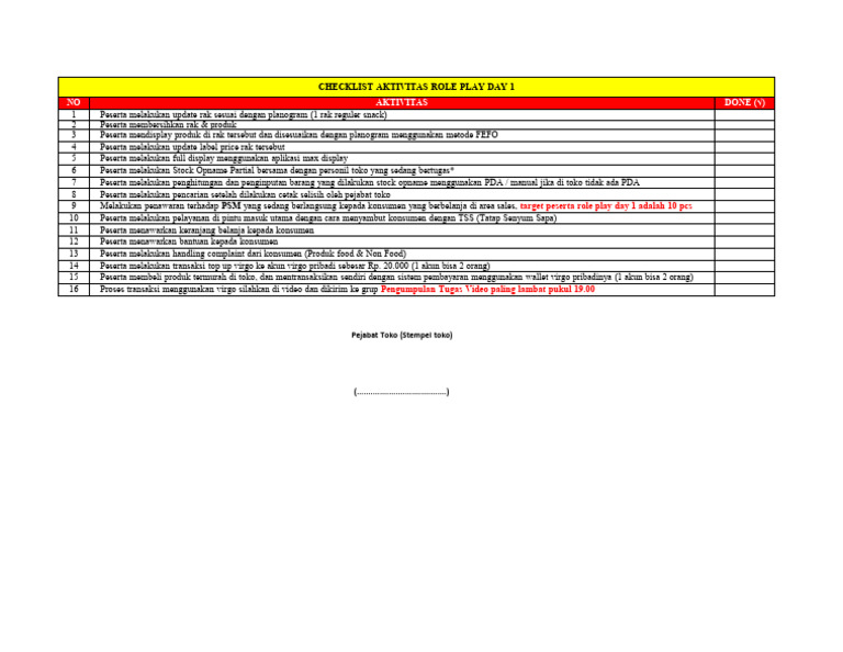 Checklist Role Play Day 1 Versi PDF | PDF