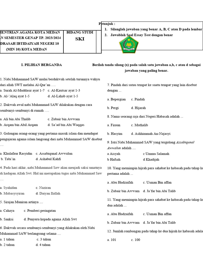 Soal SKI Kls 4 Sem 1 | PDF