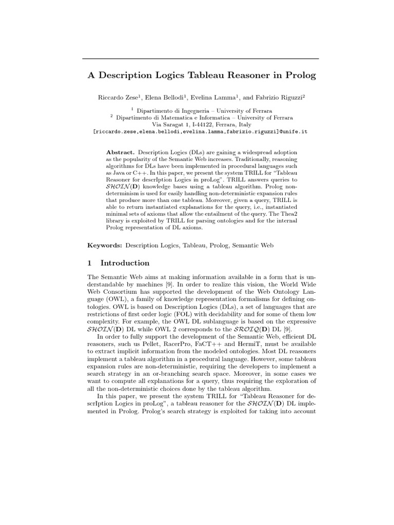 A Description Logics Tableau Reasoner in | PDF | Applied Mathematics | Logic
