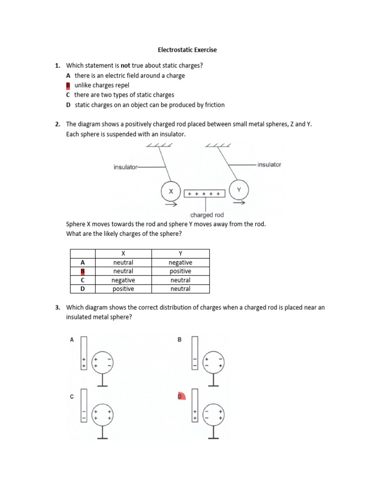Electrostatic Exercise | PDF | Electric Charge | Electrostatics