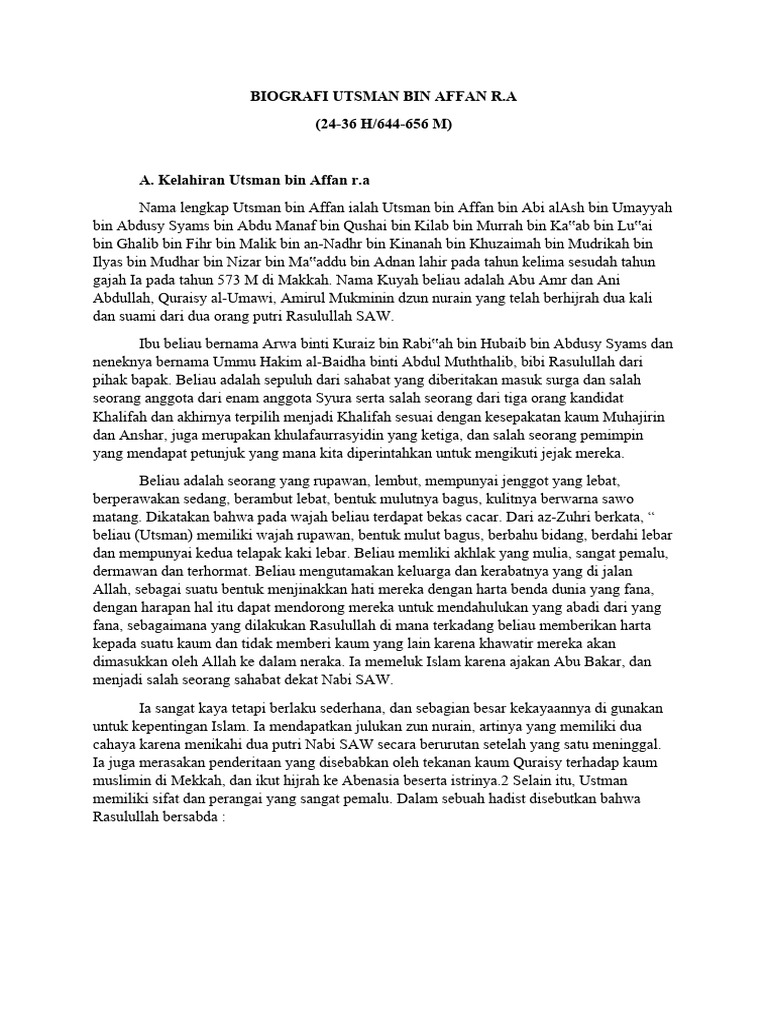 Biografi Utsman bin Affan R.A. | PDF
