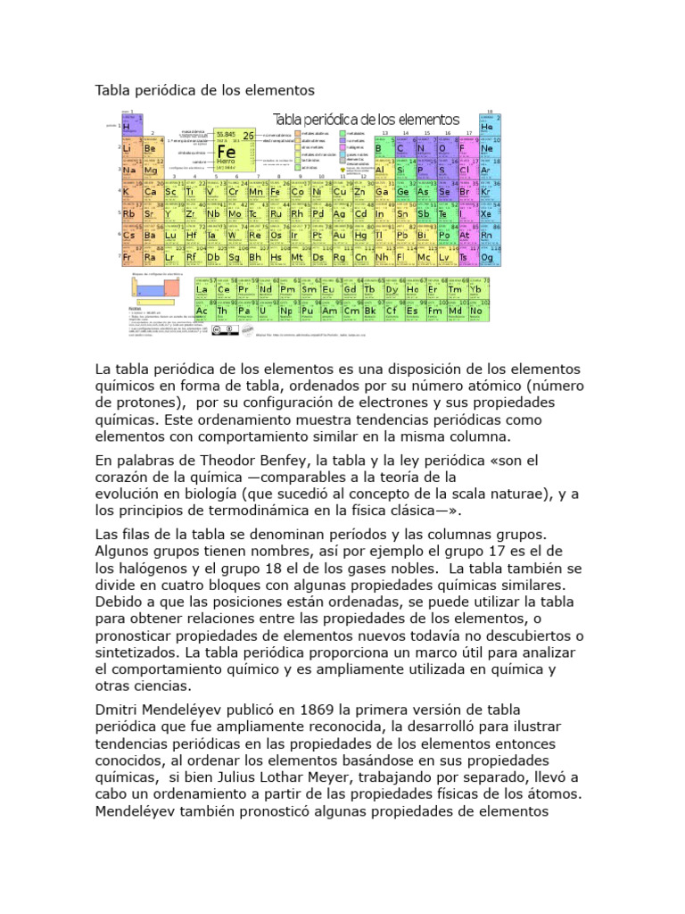 Historia de La Tabla Periódica de Los Elementos | PDF | Tabla periódica ...