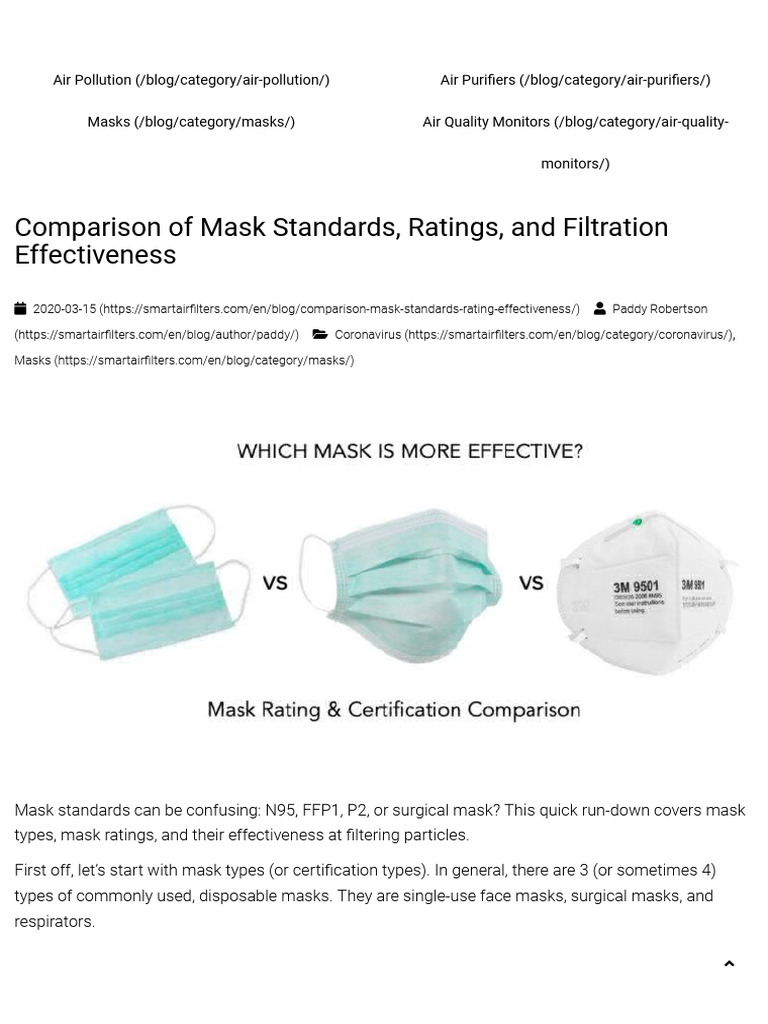Comparison of Mask Standards, Ratings, and Filtration Effectiveness ...