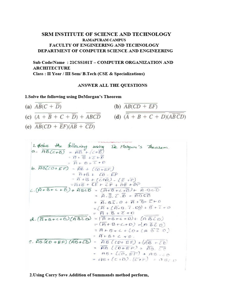 Solved Problems - Computer Organization and Architecture | PDF
