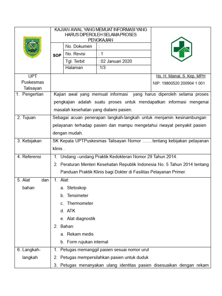 2.2. Ep 1,2 Sop Kajian Awal Yang Memuat Informasi Yang Harus Diperoleh ... 2.2. Ep 1,2 Sop Kajian Awal Yang Memuat Informasi Yang Harus Diperoleh ...