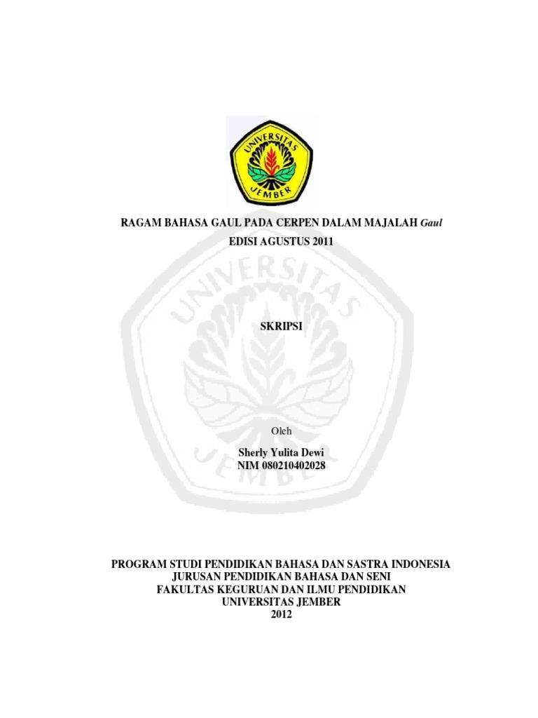 Ragam Bahasa Gaul dalam Cerpen Majalah Gaul | PDF