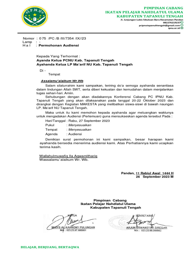 Surat Audiensi Ke PCNU | PDF