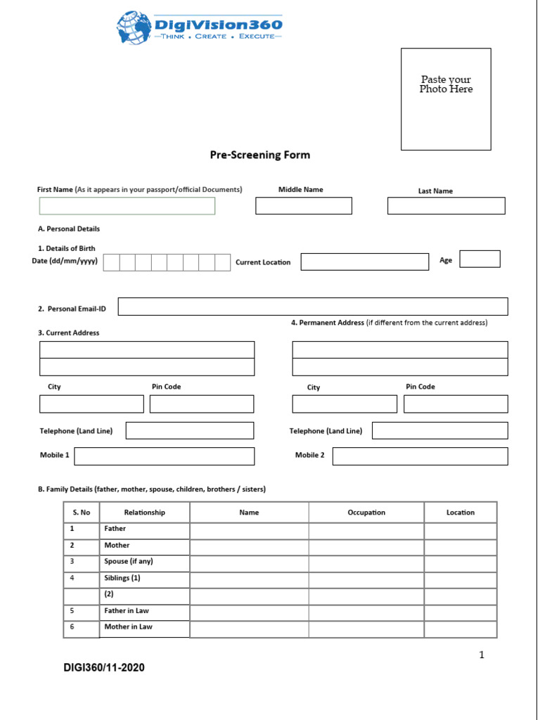 Pre - Screening Form | PDF