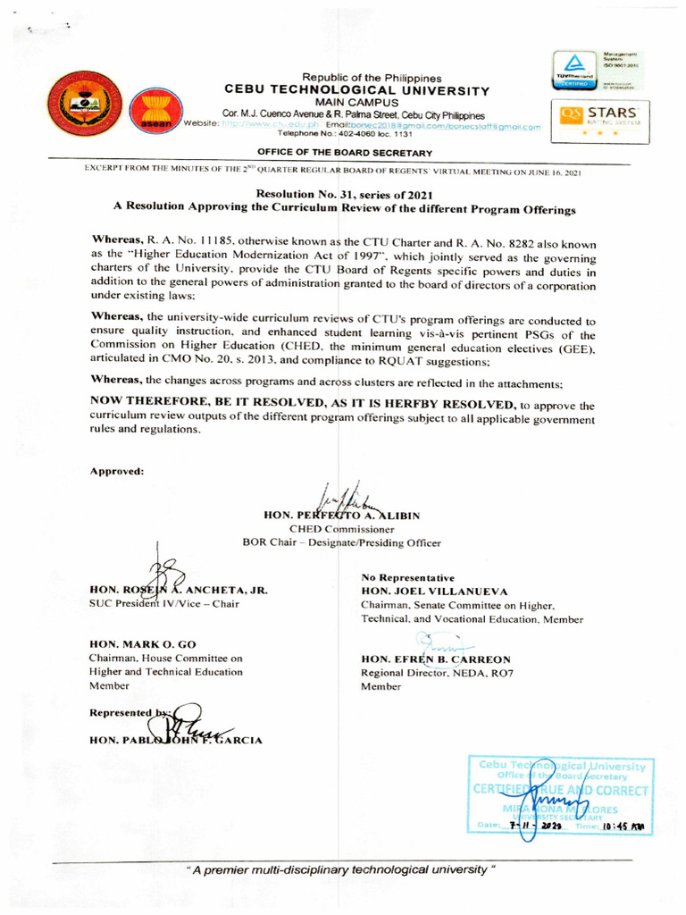 BOR Resolution No. 31 S. 2021 | PDF