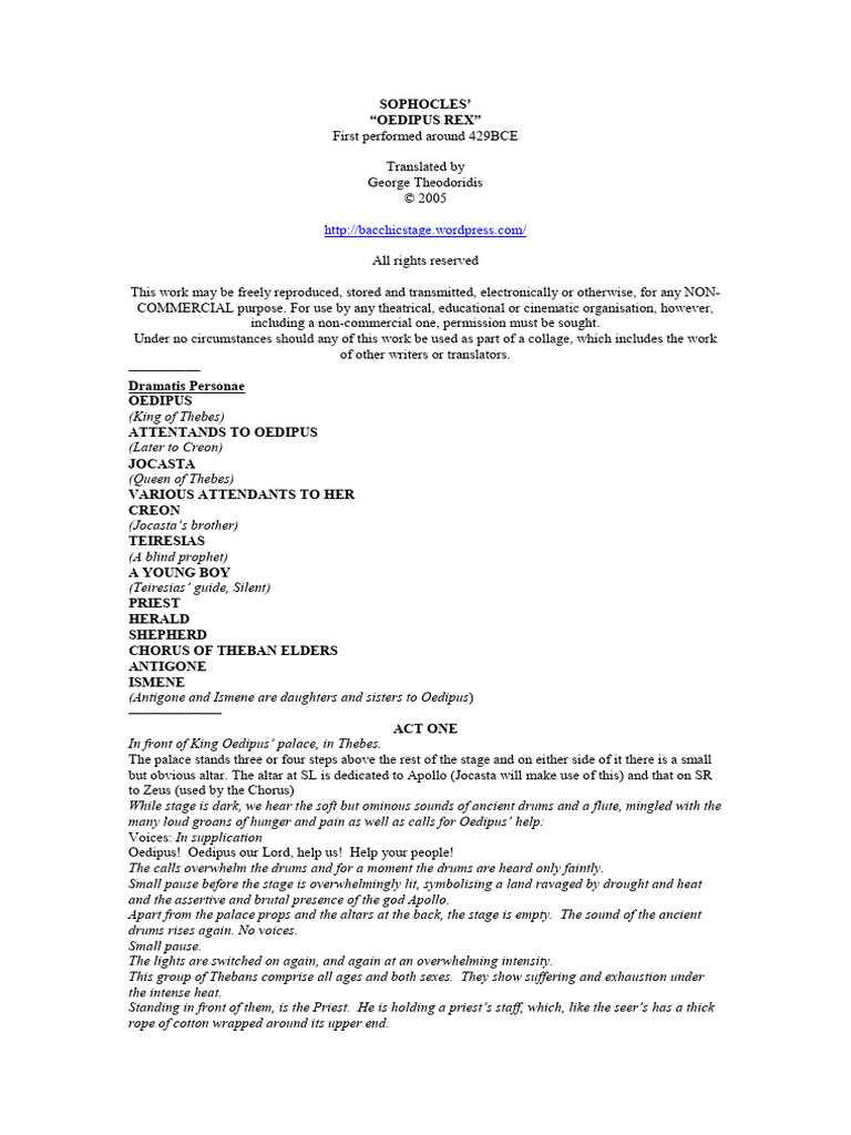 Oedipus Rex: A Theban Tragedy Script | PDF