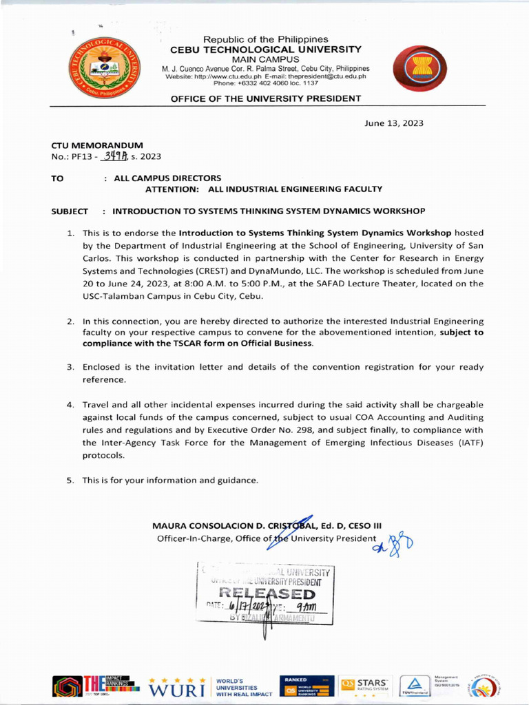 CTU Memo No. PF13 349A S. 2023 | PDF