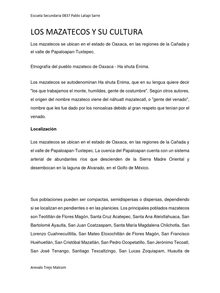 Los Mazatecos y Su Cultura | PDF