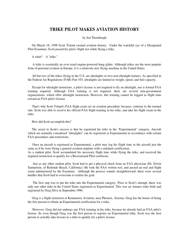 Trike Pilot Makes Aviation History | PDF | Homebuilt Aircraft | Flight Instructor