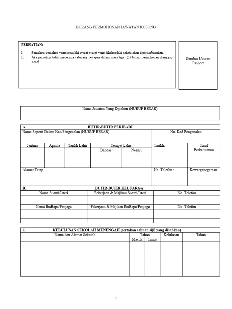 Job Application Form (Malay) | PDF