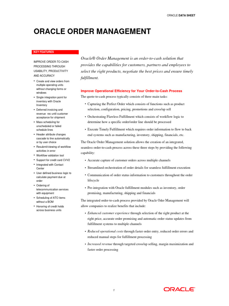 Order Management Data Sheet | PDF | Oracle Corporation | Automation
