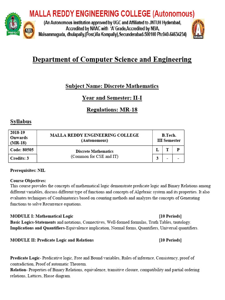 Discrete Mathematics | PDF | First Order Logic | Logical Expressions
