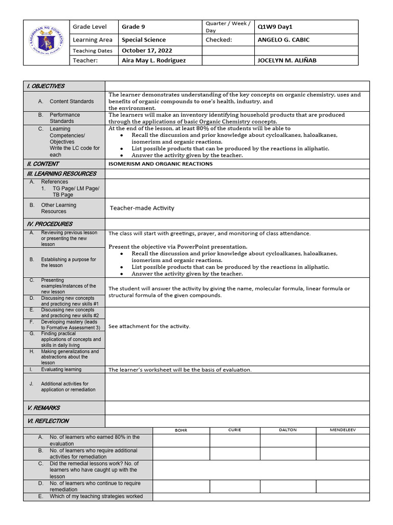 DLP Conchem Q1W9 D1 Rodriguez | PDF | Learning | Human Communication