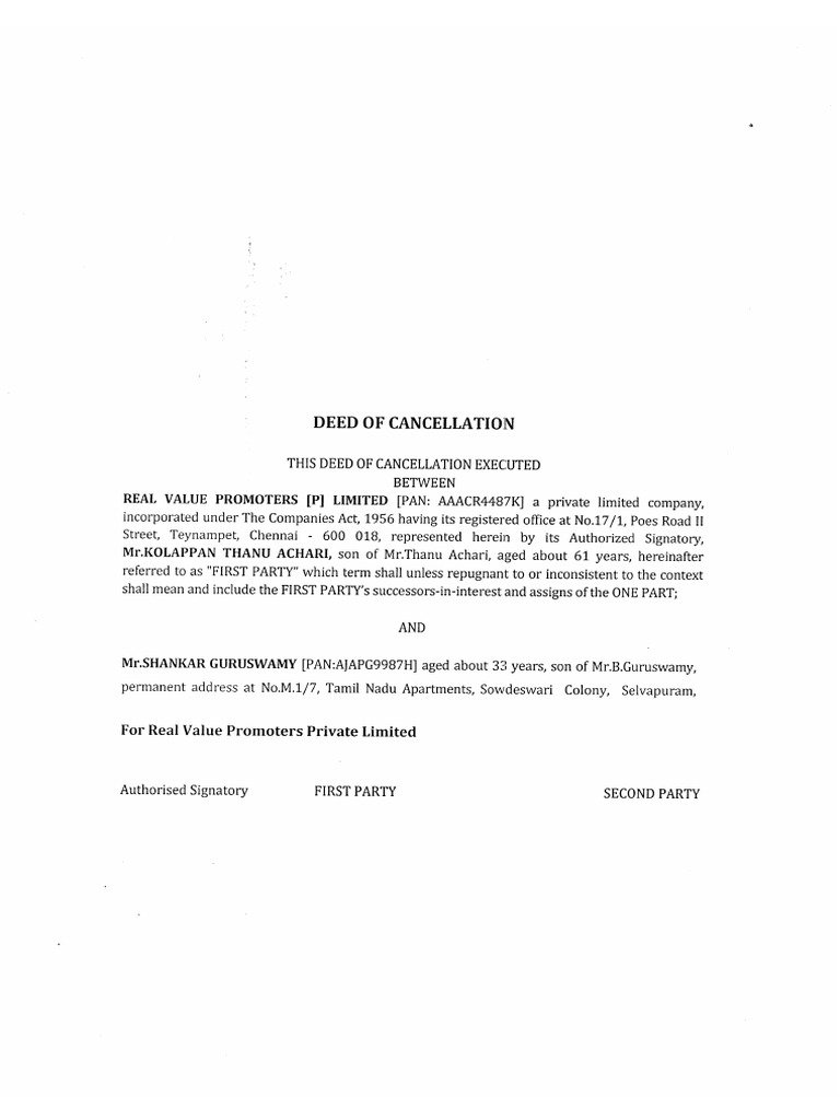 Deed of Cancellation (Draft) 2 | PDF