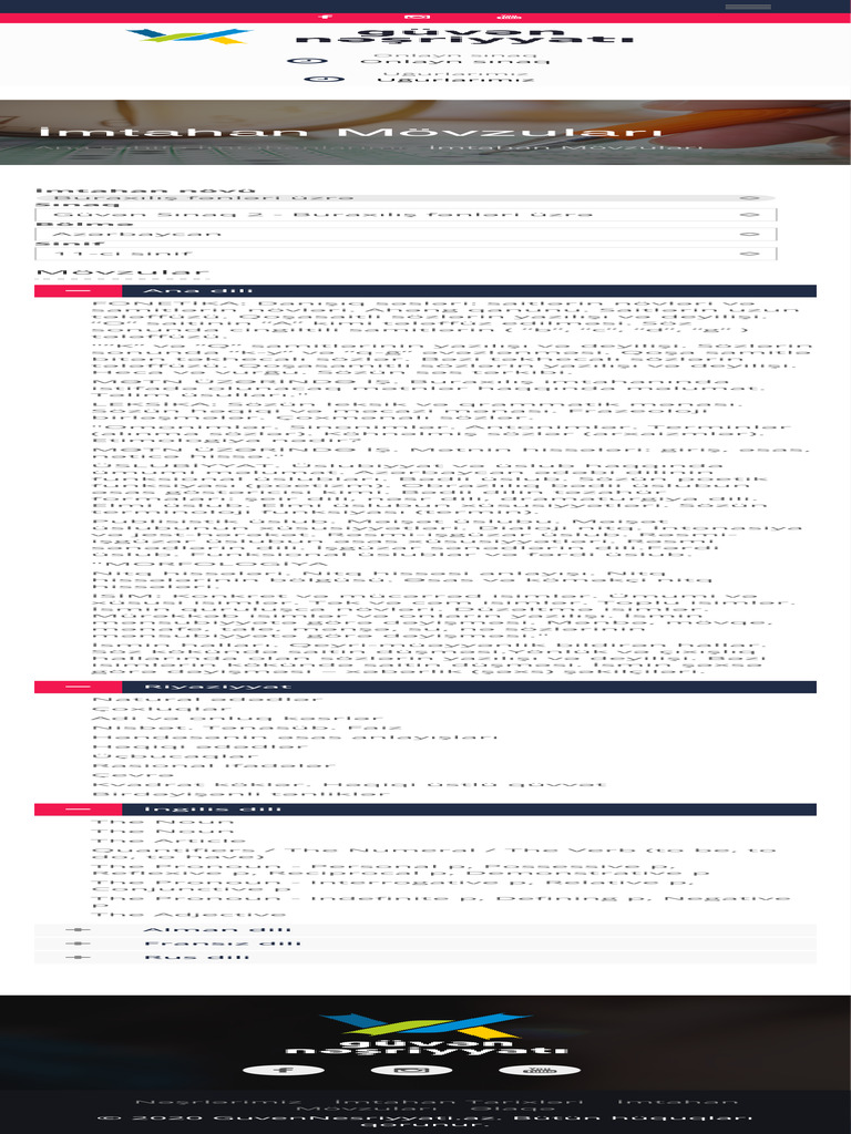 İmtahan Mövzuları Güvən Nəşriyyatı | PDF