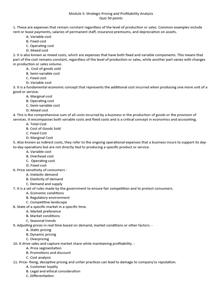 Module 5 Questions | PDF | Profit (Economics) | Cost