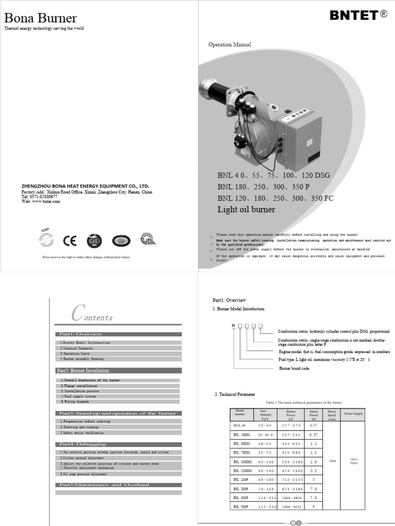 Using Manual of BNL40-350P Burner - BNTET | PDF | Pump | Pipe (Fluid Conveyance)