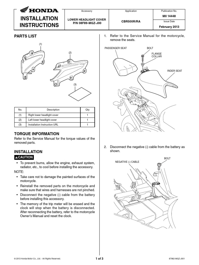 Lower Headlight Cover - Installation Instructions (Article) Author American Honda Motor Co ...