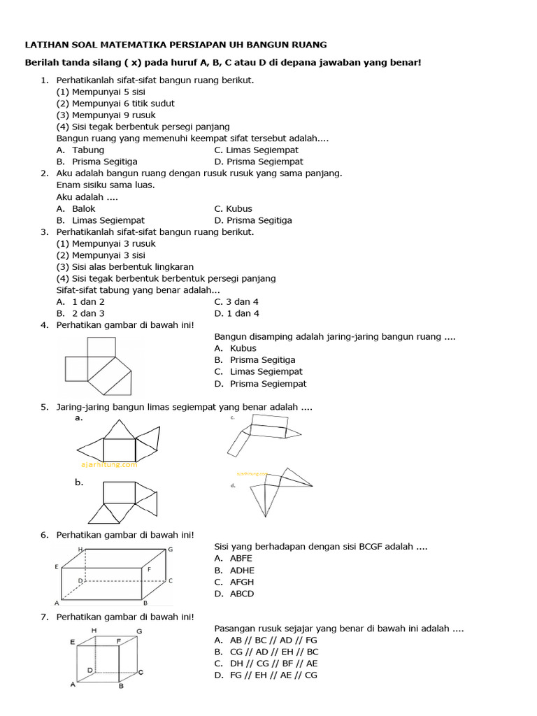 Latihan Soal Matematika Persiapan Uh Bangun Ruang | PDF