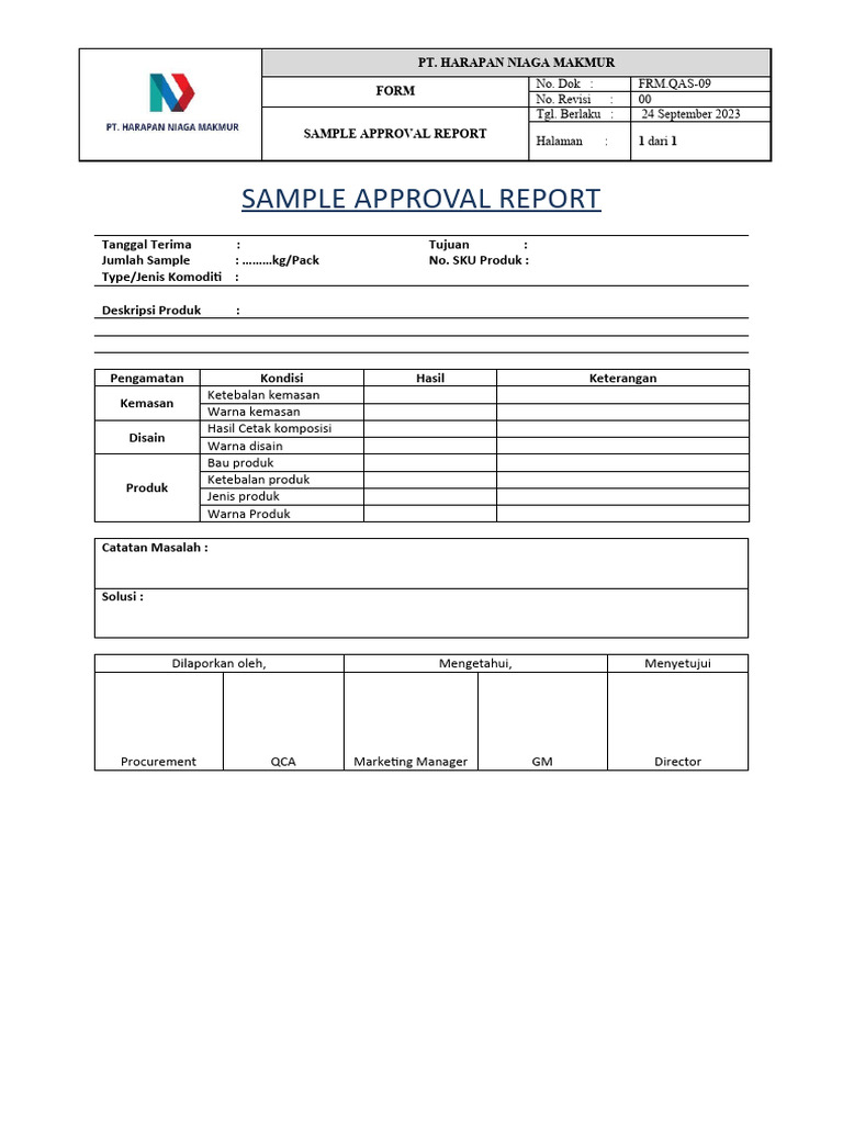 FRM - Qas-12 Sample Approval Report Rev.00 | PDF
