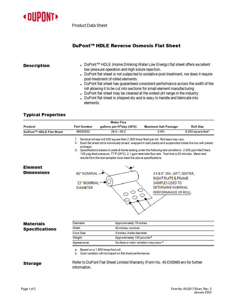 FilmTec HDLE Flat Sheet PDS 45 D01739 en | PDF | Safety | Trademark