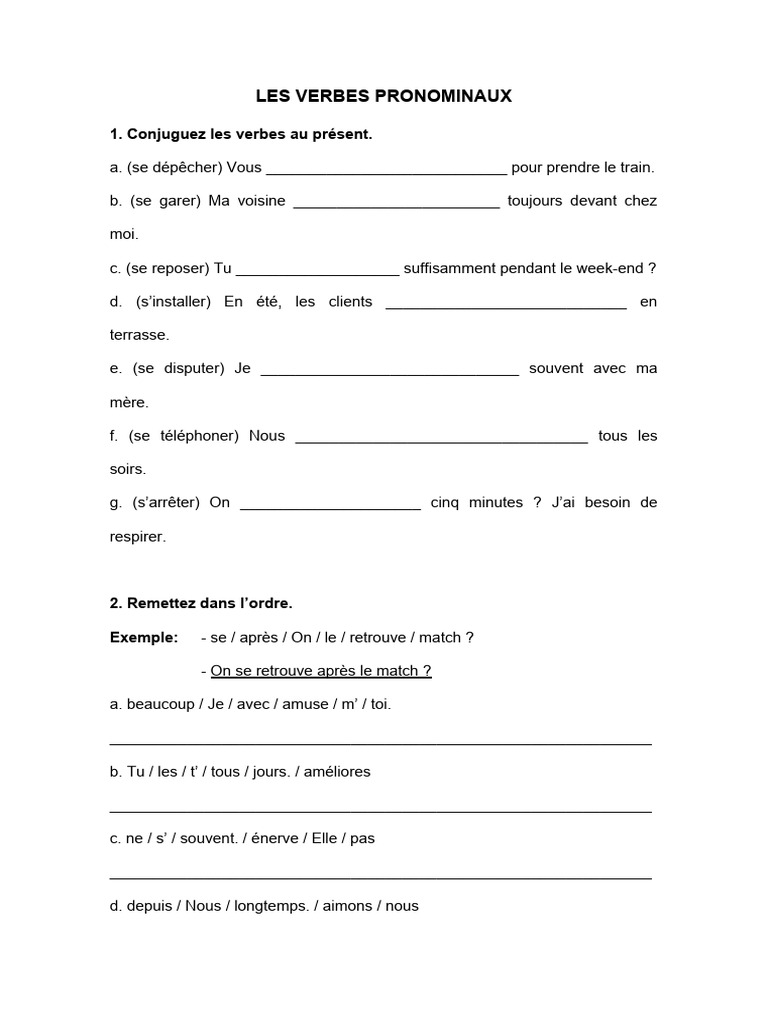 Exercices sur les verbes pronominaux | PDF | Arts du langage et discipline