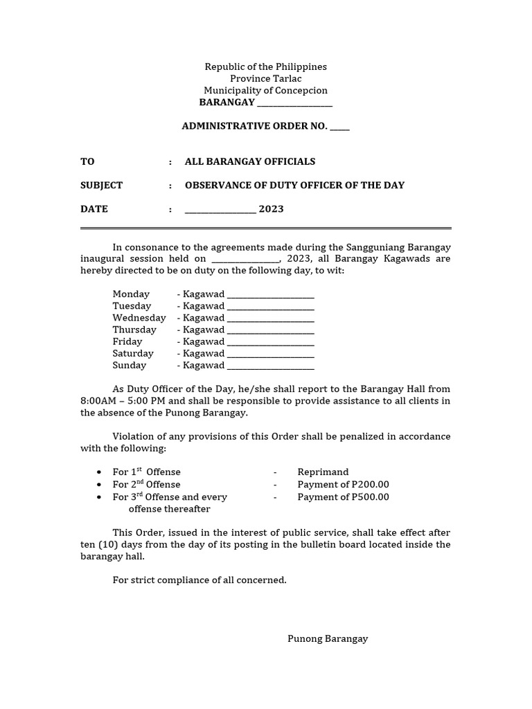 1, Administrative Order For Duty-Officer-of-the-Day | PDF
