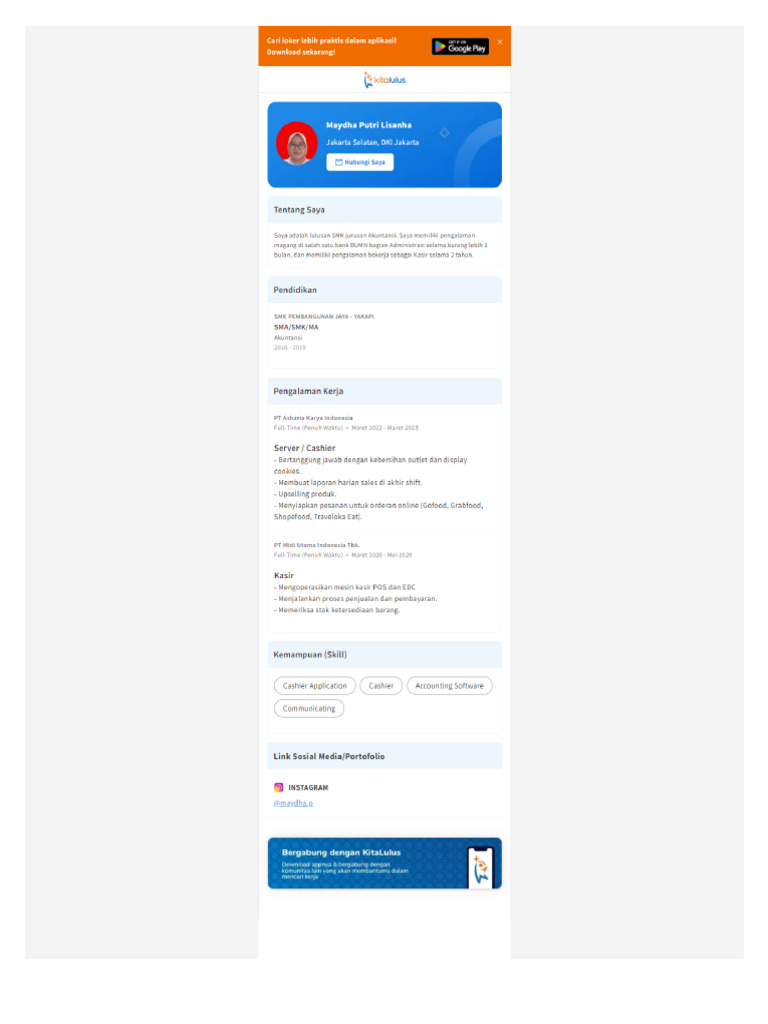 Screencapture Kerja Kitalulus Id U Maydha Putri Lisanha Rrie 2023 11 17 ...