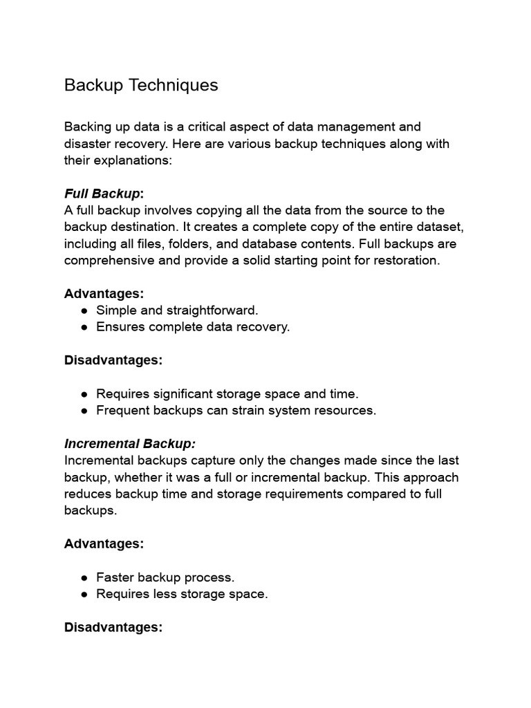 Backup Techniques | PDF | Backup | Disaster Recovery