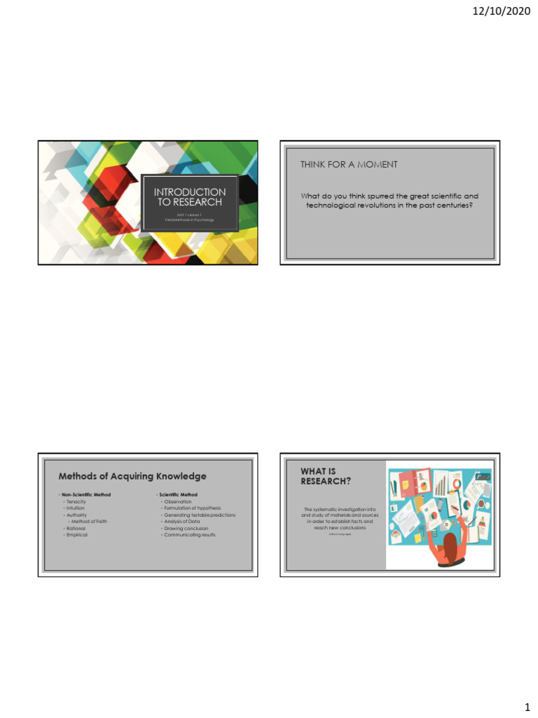 Lesson 1 Intro To Research | PDF | Science | Statistics