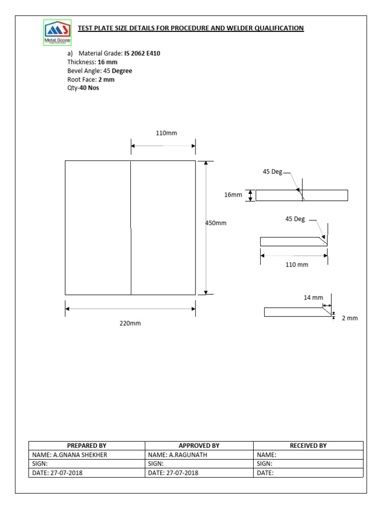 Welding Test Plate Specifications | PDF | Welding | Construction