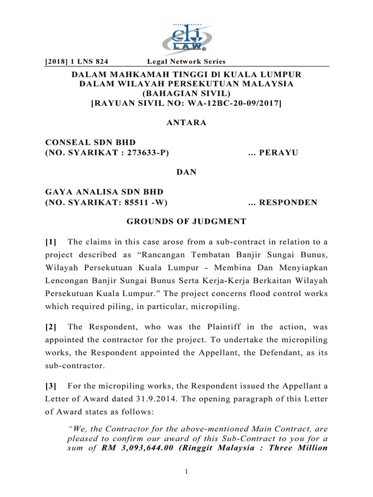 Conseal SDN BHD V Gaya Analisa SDN BHD | PDF | Damages | Court Of ...