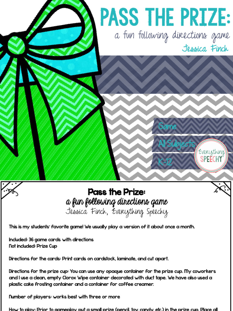 Pass The Prize:: A Fun Following Directions Game | PDF