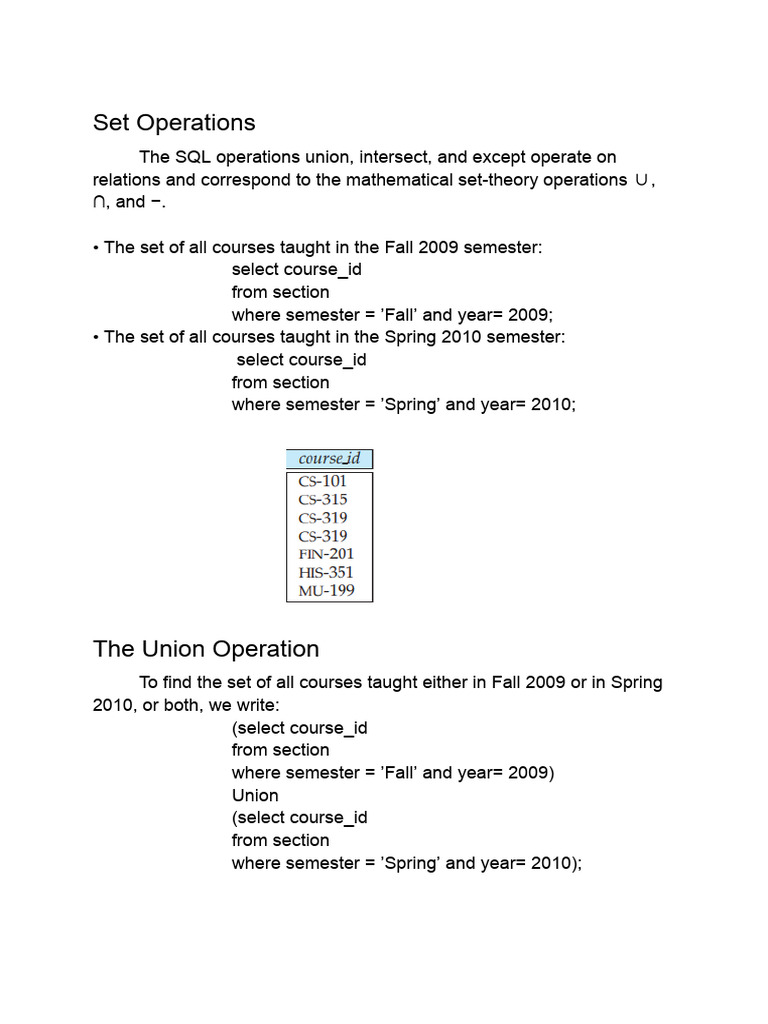 Set Operations | PDF | Data Management | Databases