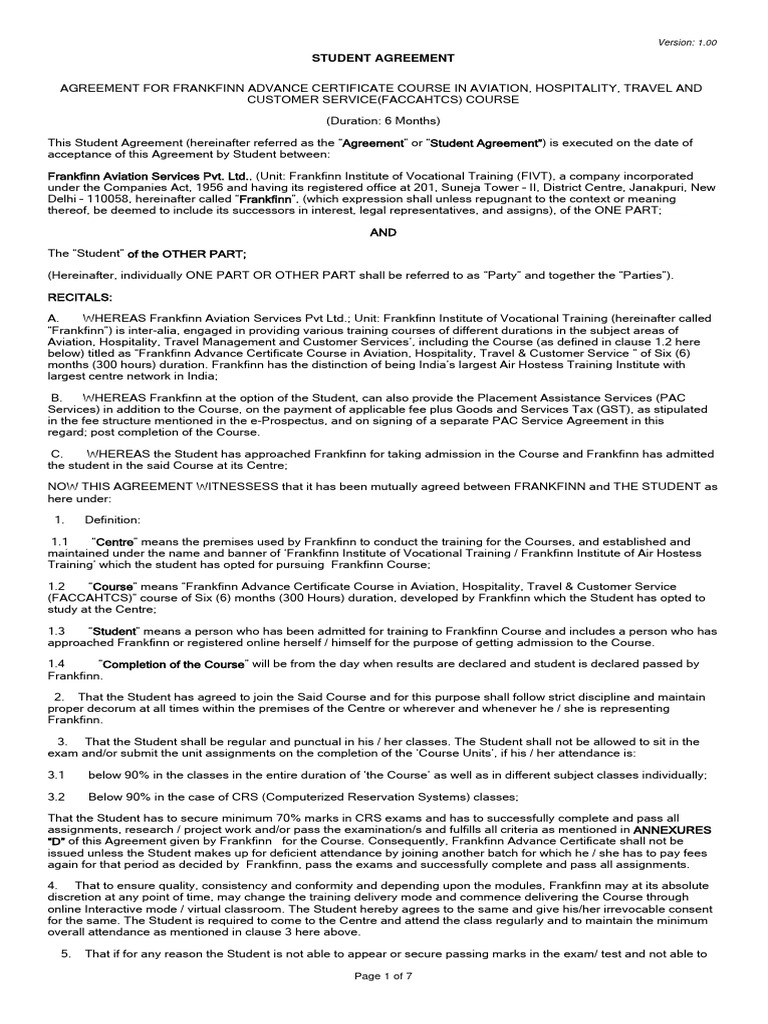 Student Agreement PDF | PDF | Cheque | Business