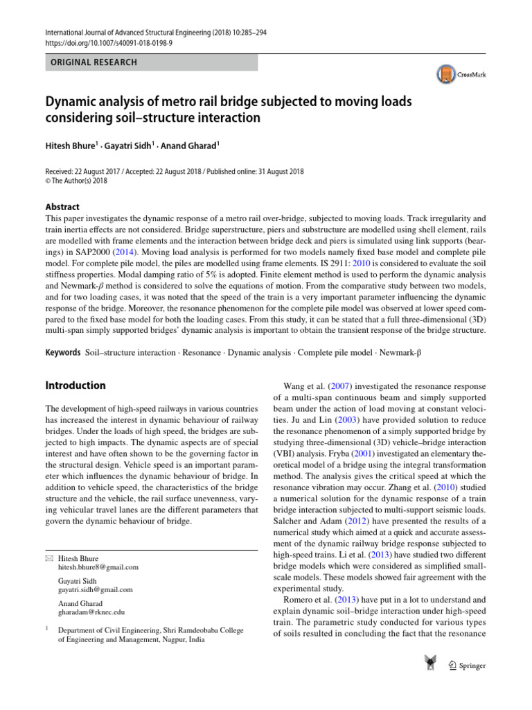 Dynamic Analysis of Metro Rail Bridge Subjected To Moving Loads Considering Soil-Structure ...