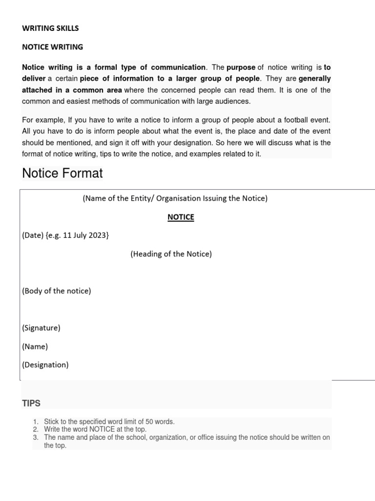 Notice Writing | PDF | Communication