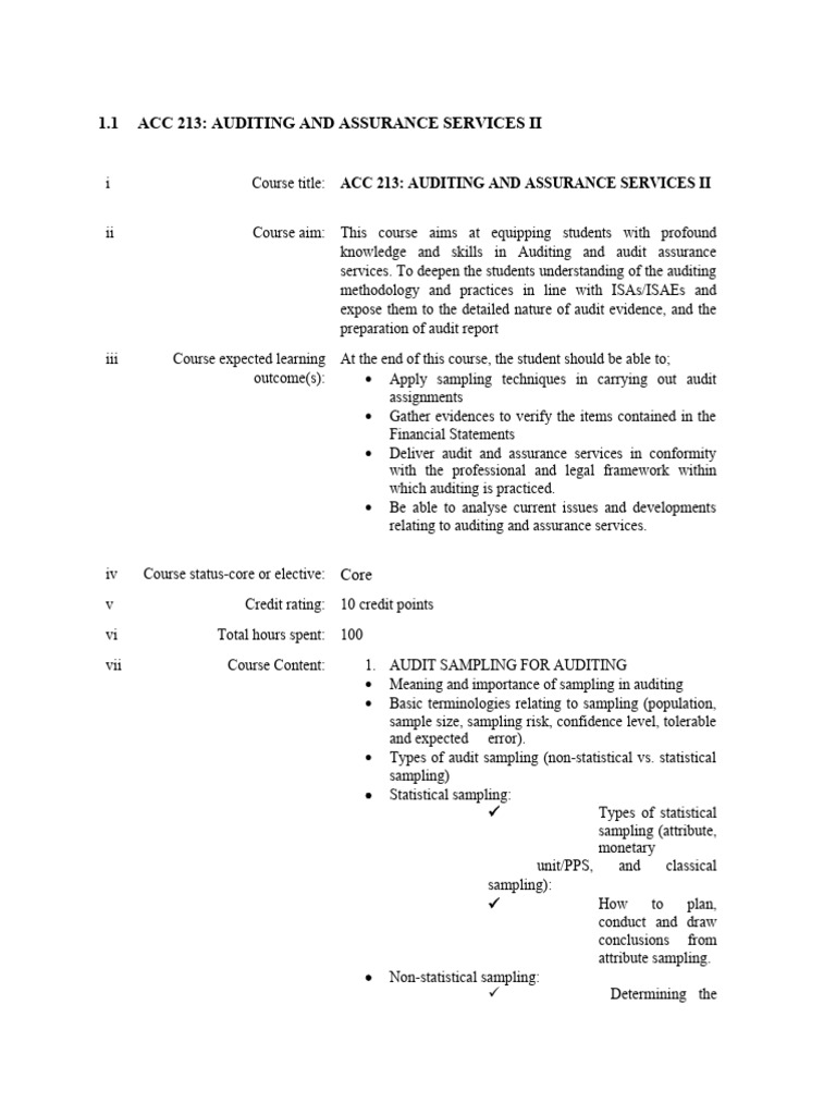 ACC 213 Sylabus | PDF | Audit | Equity (Finance)