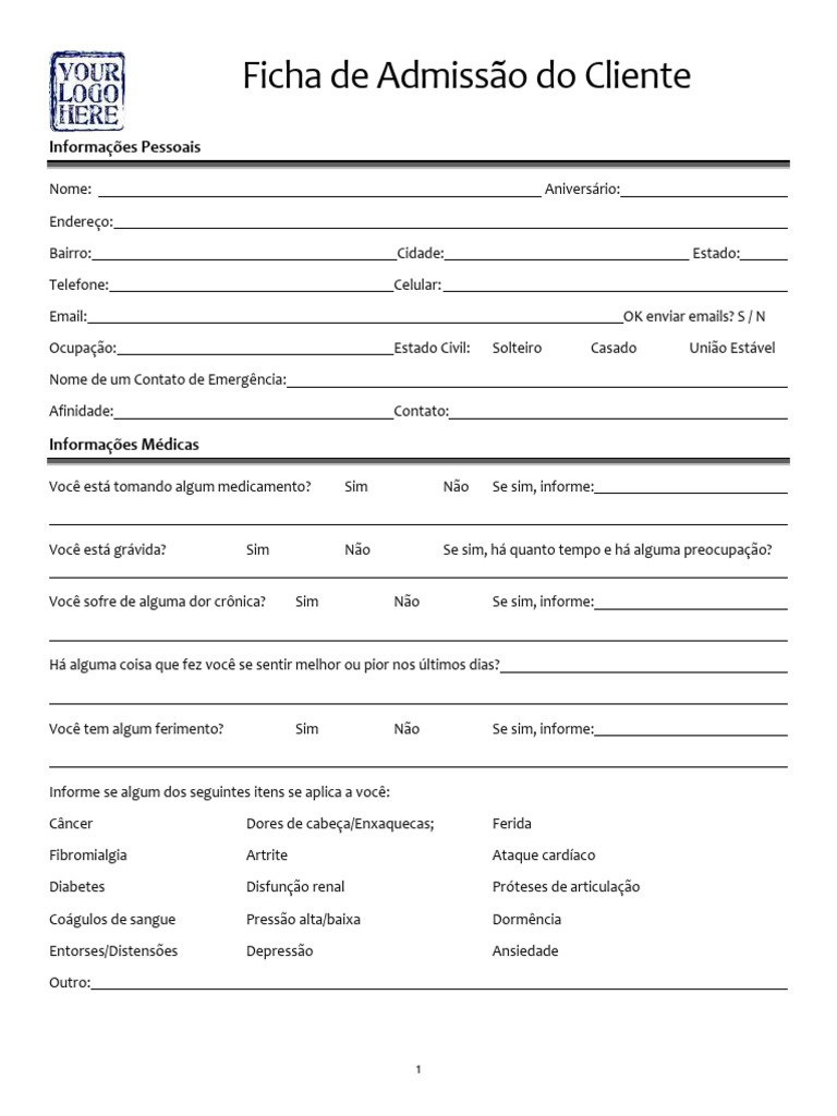 ficha-de-admissao-do-cliente | PDF | Reiki | Dor