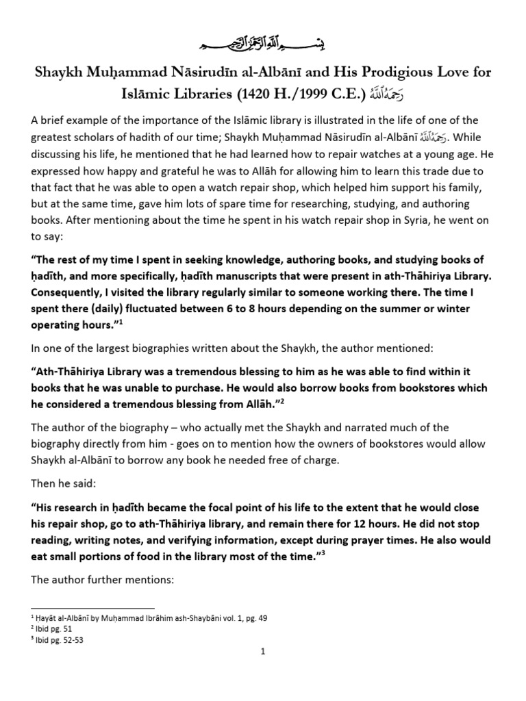 Sh. Al-Albani's Love For The Library | PDF | Hadith | Libraries