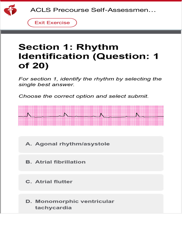 AHA ELearning ACLS Precourse Self-Assessment and Precourse Work | PDF