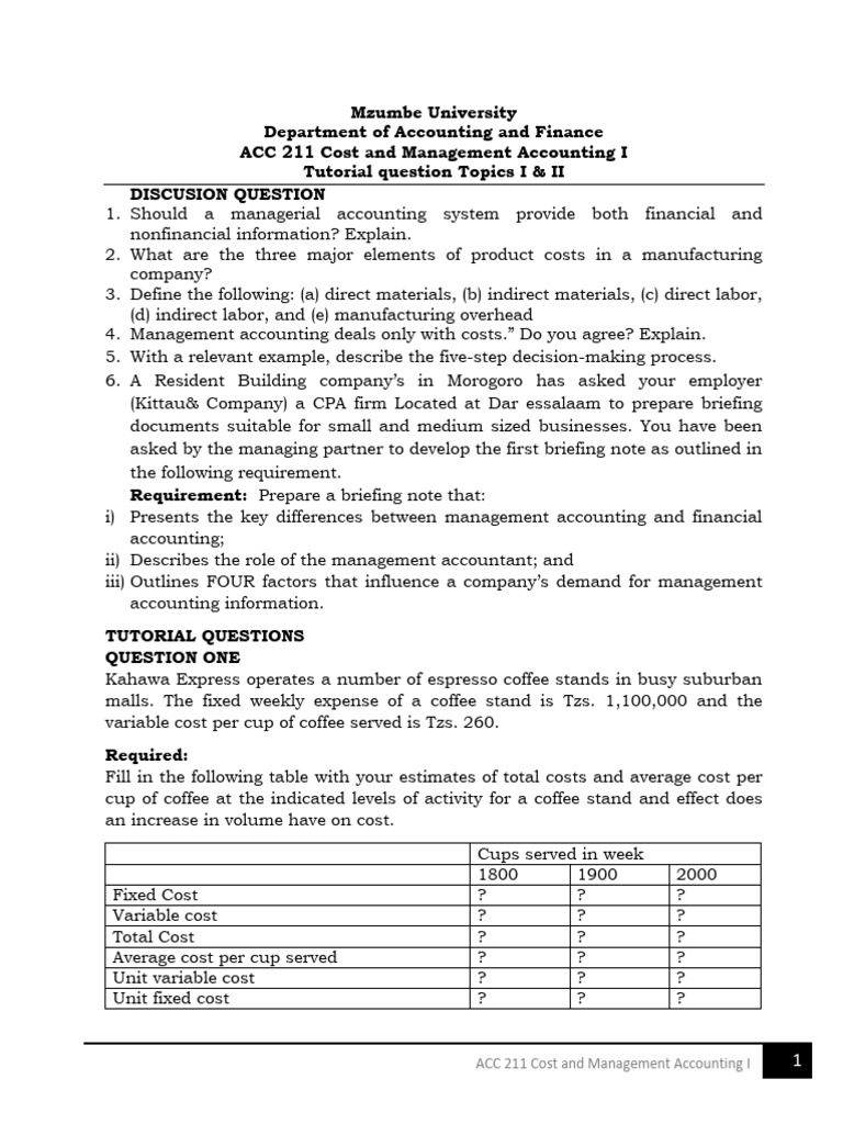 Chapter 1&2 Seminar QN 2023 | PDF | Management Accounting | Cost